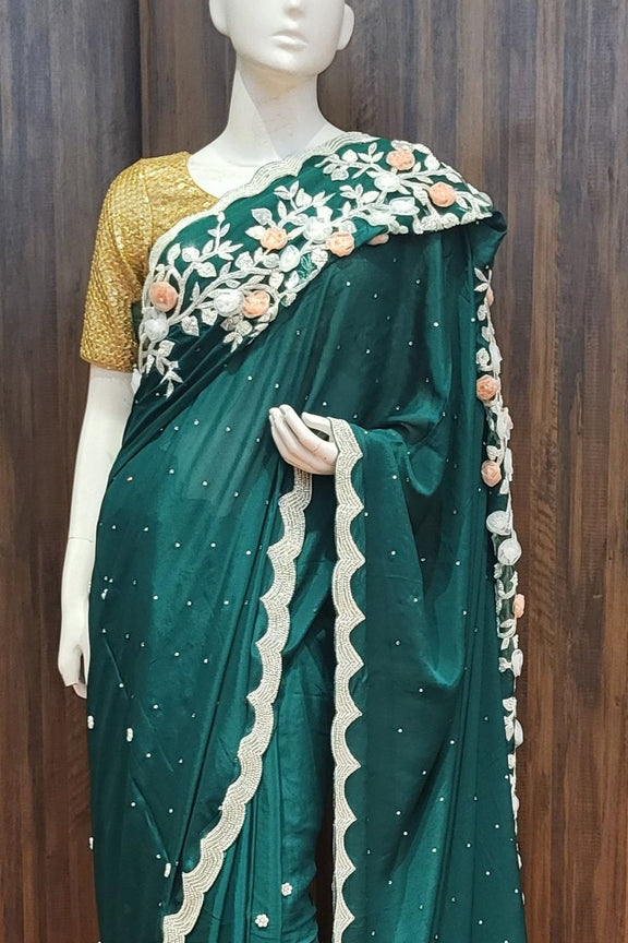 Buy Eid Special Saree in Embroidered Satin Online | Sundari