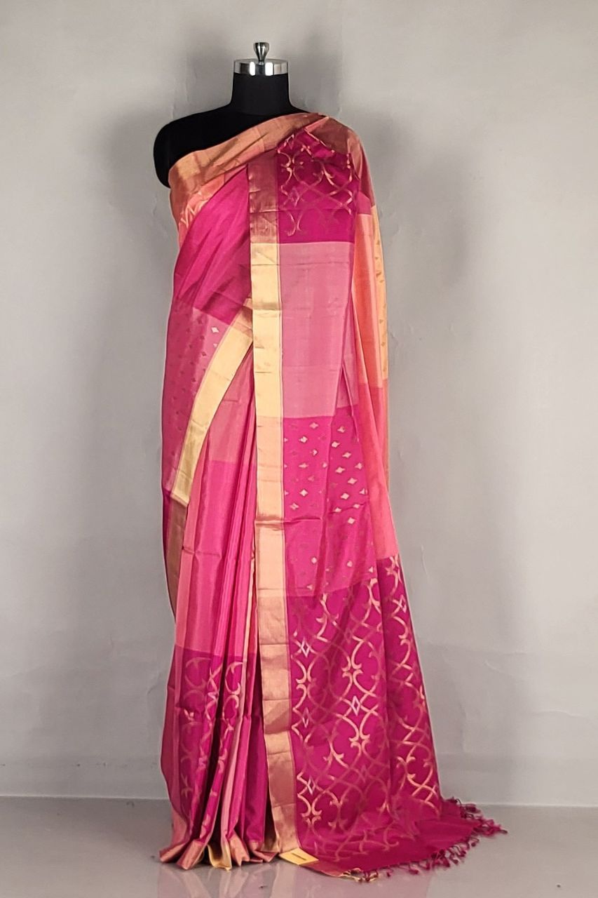 Buy Soft Silk Saree With Check Pattern for Occasions- Sundari